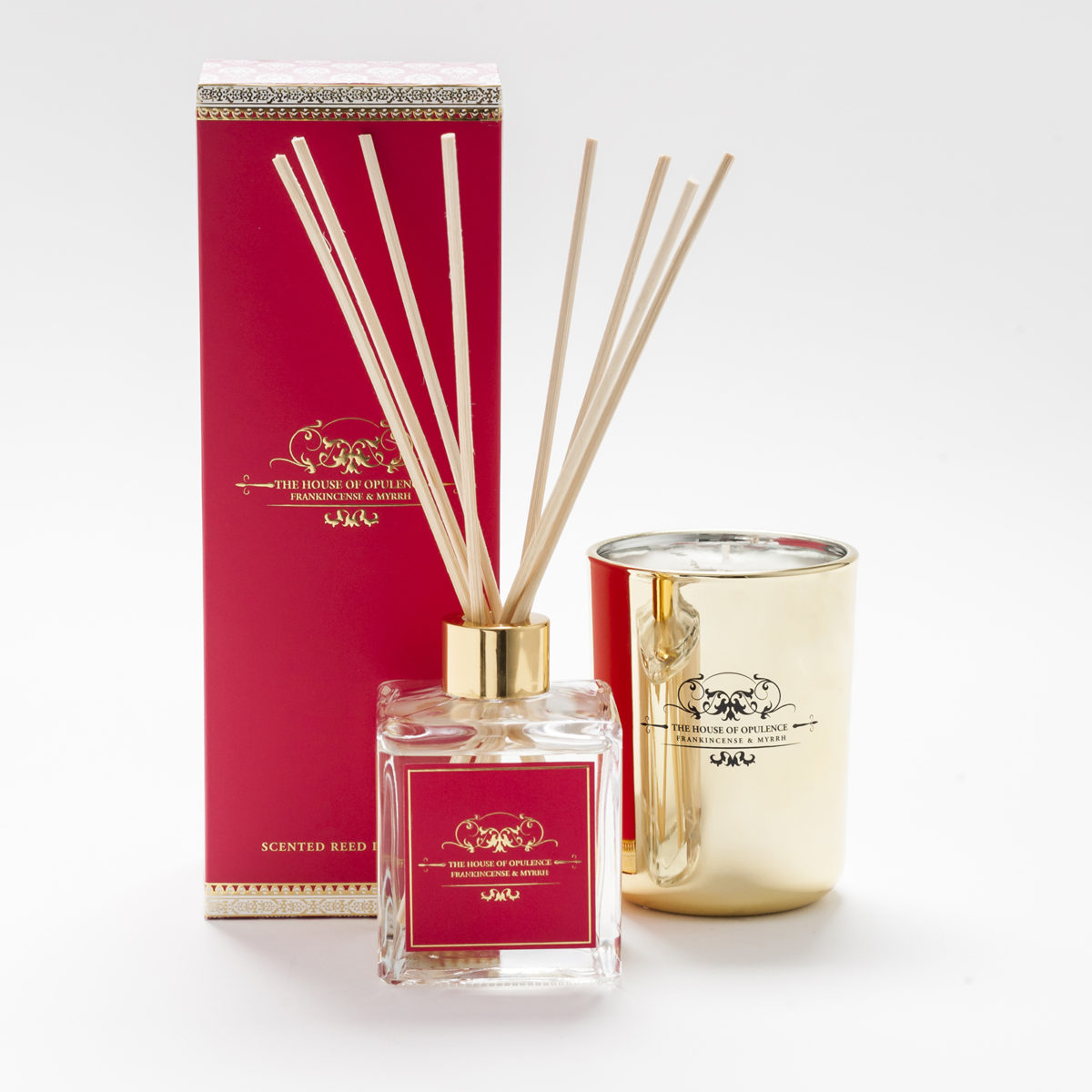 Frankincense & Myrrh reed diffuser – Gold edition – The House of Opulence